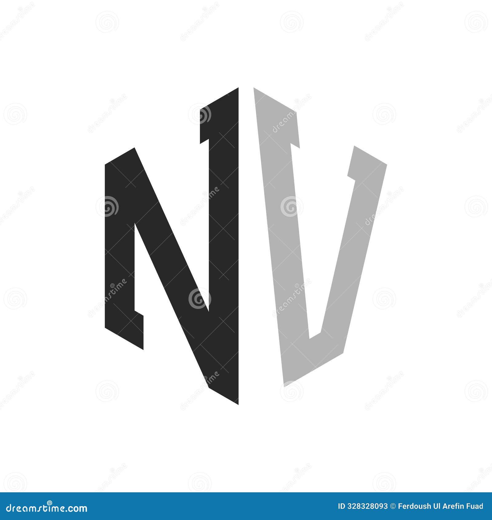 Modern Unique Hexagon Letter NV Logo Design Template. Elegant Initial ...