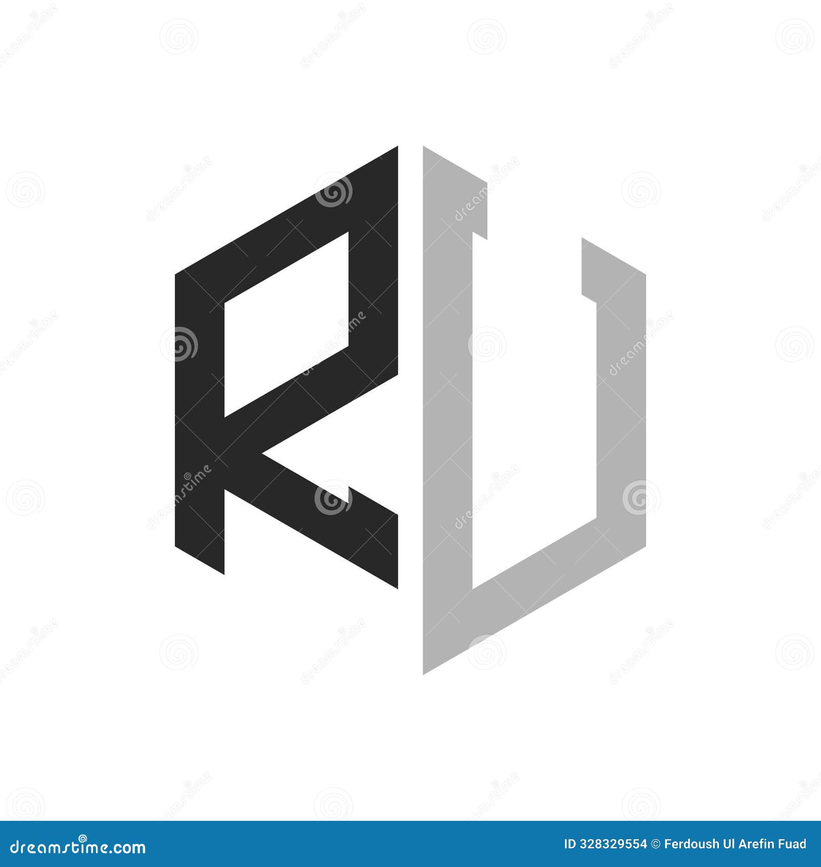 Modern Unique Hexagon Letter RU Logo Design Template. Elegant Initial ...