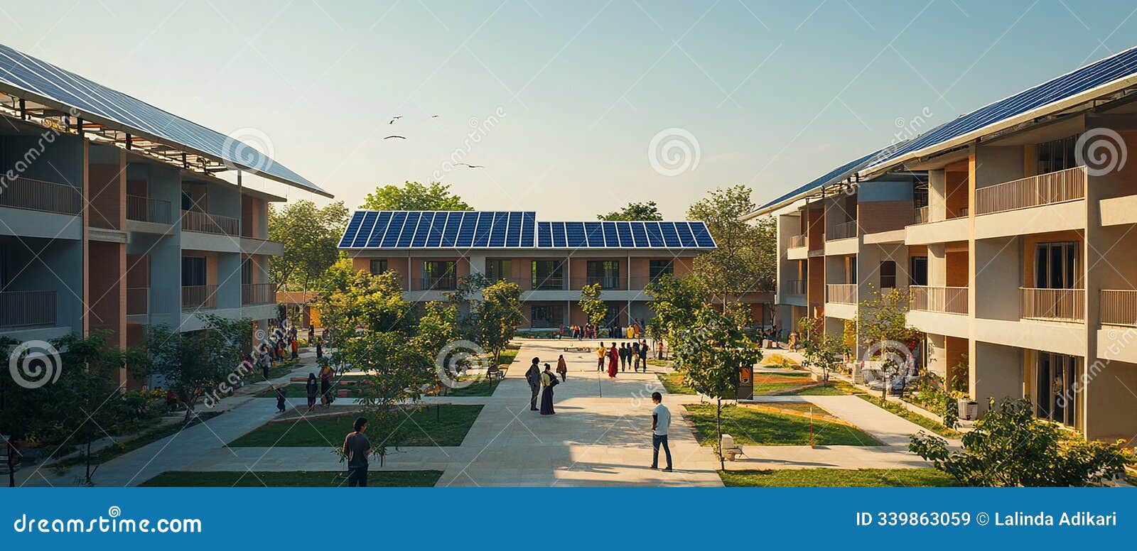Modern University Campus Under Construction with Solar Energy Features ...