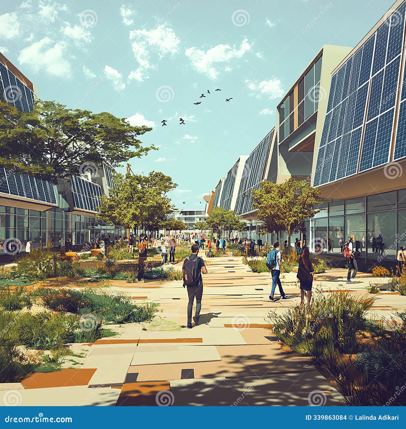 Modern University Campus Under Construction with Solar Energy Features ...