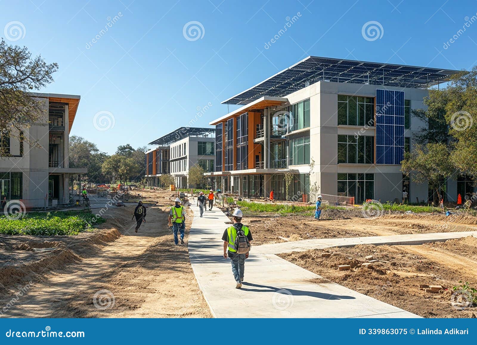 Modern University Campus Under Construction with Solar Energy Features ...