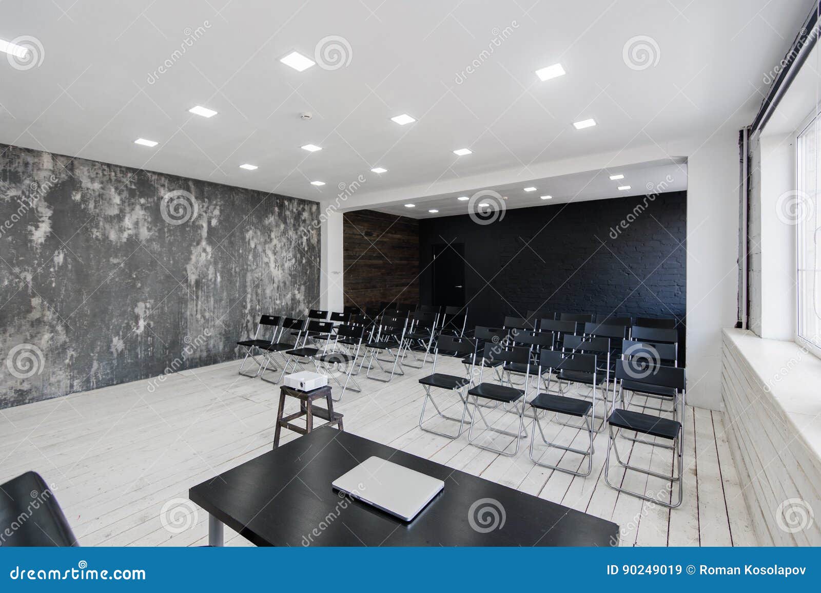 Modern University Group Study Room with White Desk and Chairs Stock ...