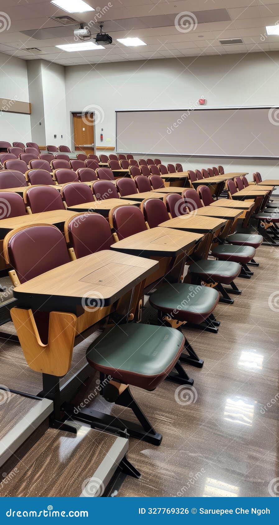 Modern University Lecture Hall with Rows of Empty Seats and Desks in a ...