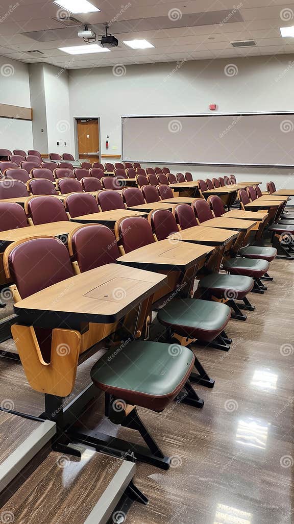 Modern University Lecture Hall with Rows of Empty Seats and Desks in a ...