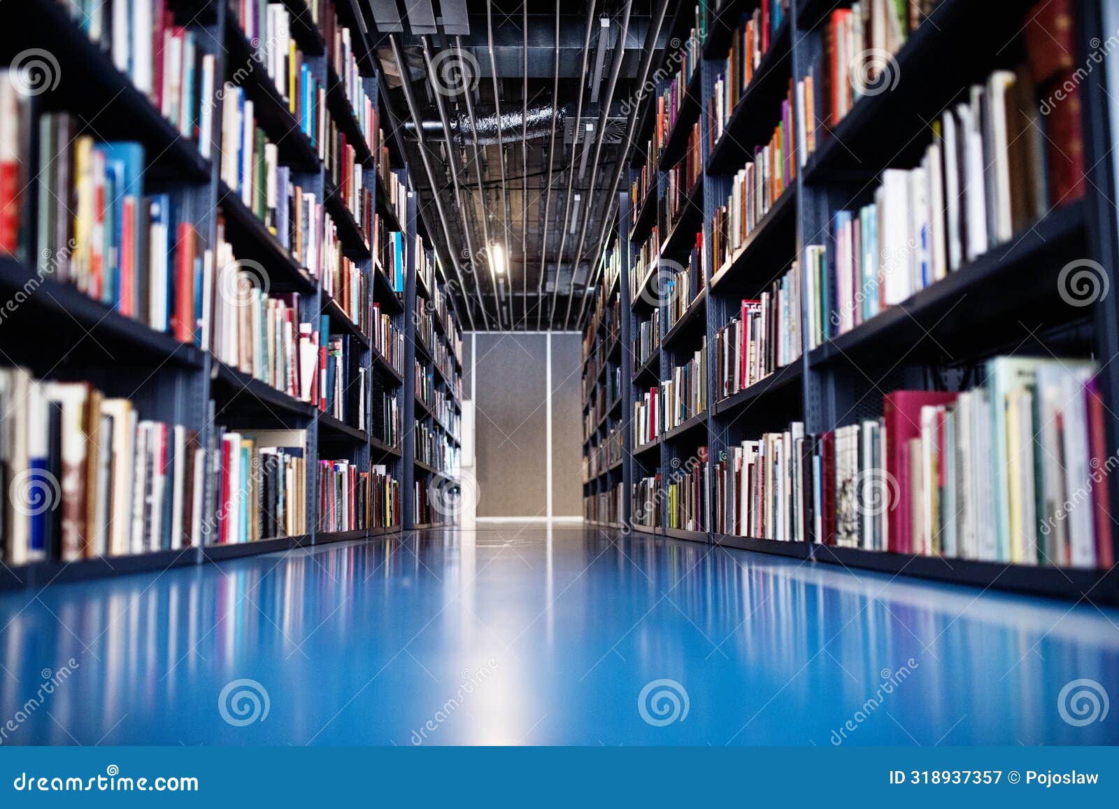 Modern University Library with Rows of Book, Bookshelves. Stock Image ...