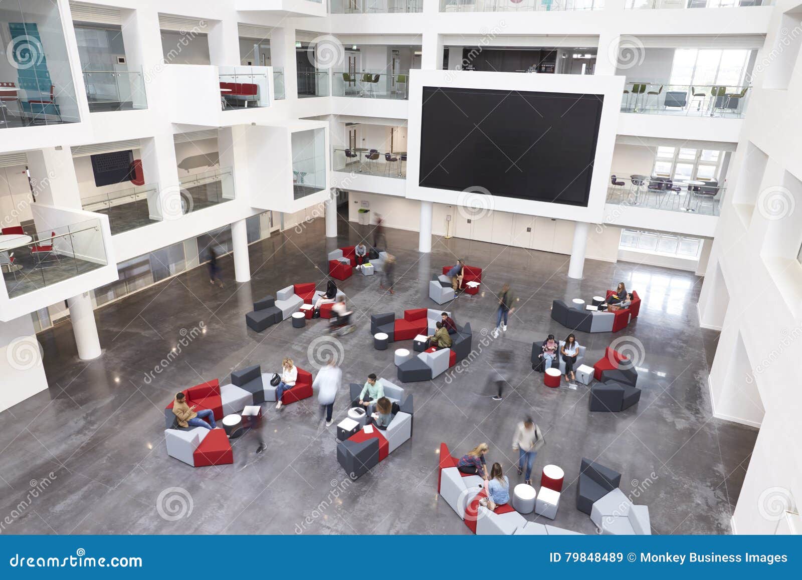 Modern University Lobby Atrium and Glass Fronted Study Rooms Stock ...