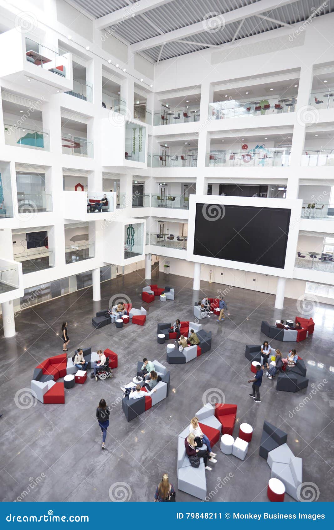 Modern University Lobby Atrium and Study Rooms, Vertical Stock Image ...