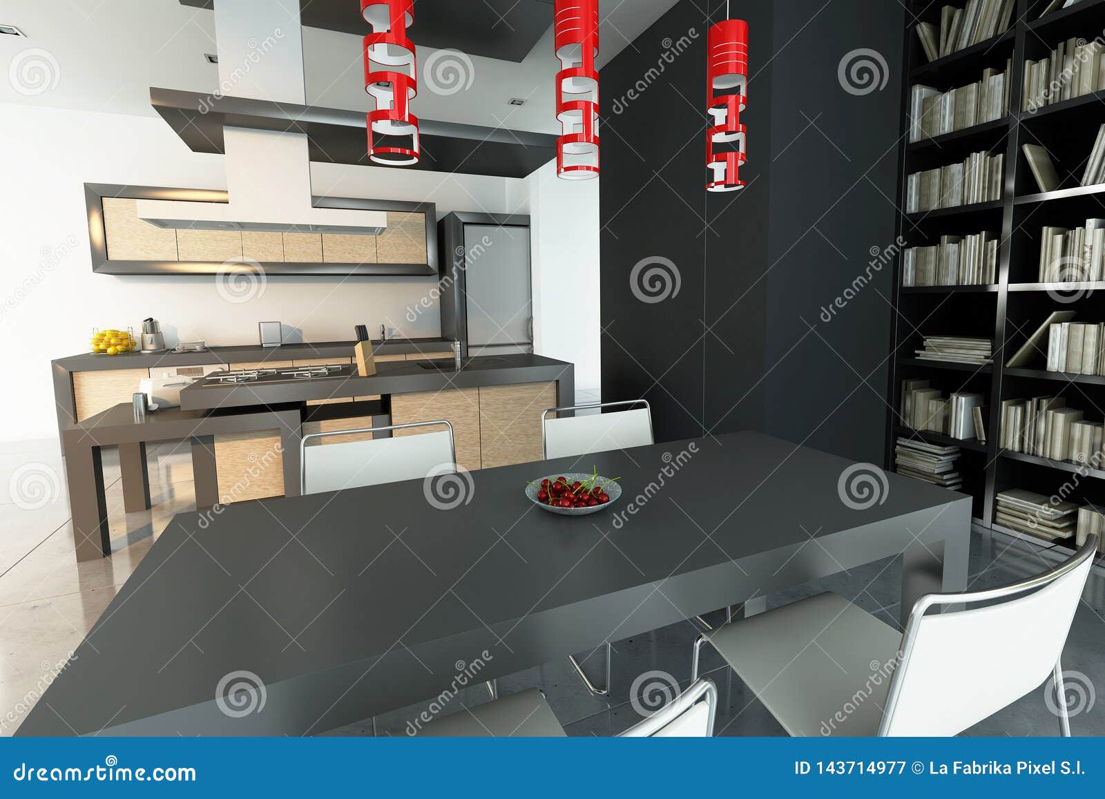 Modern Upscale Interior Black Red Lamp Stock Illustration ...