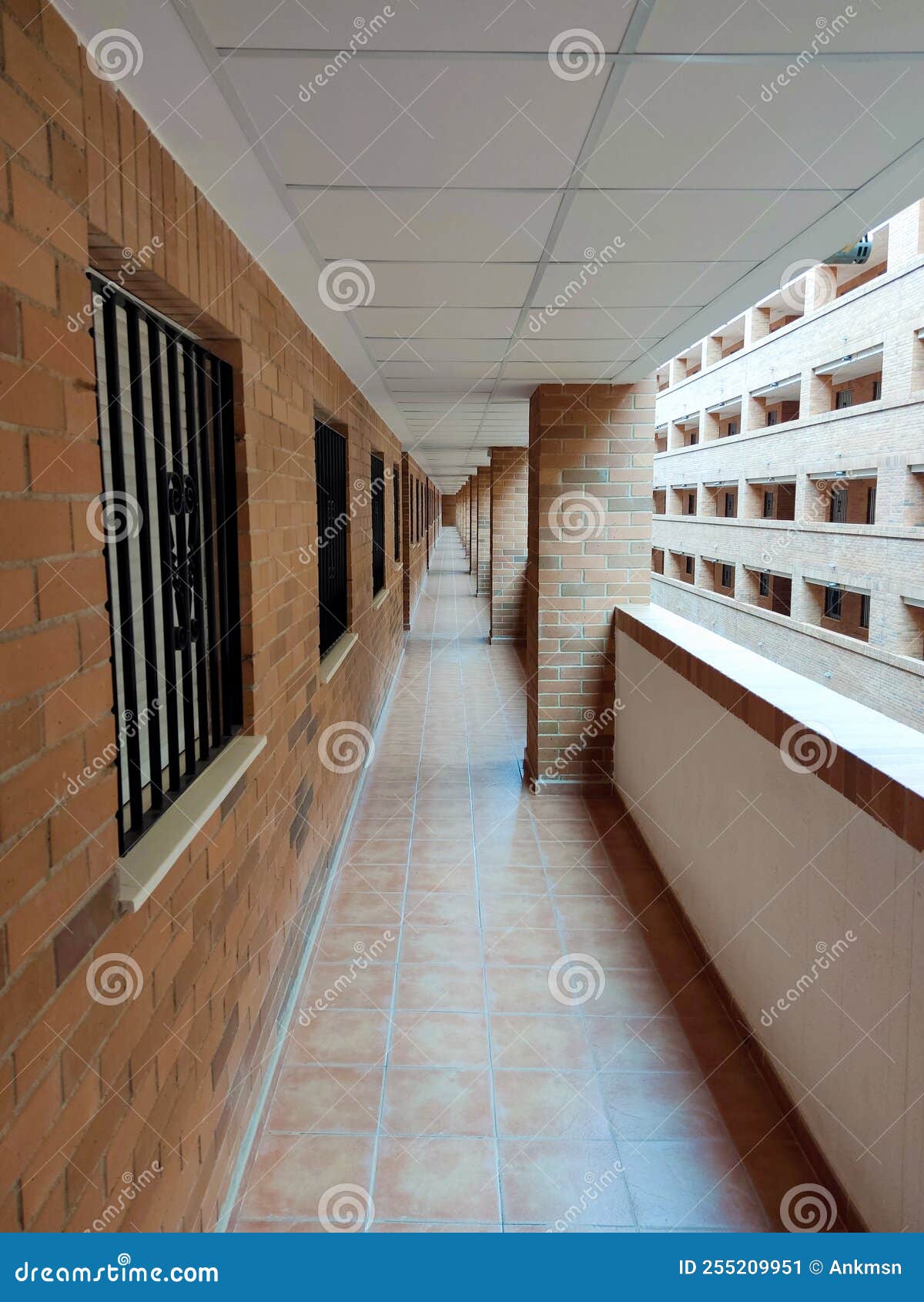 Modern Urbam Architecture from Red Bricks. Building in Perspective View ...