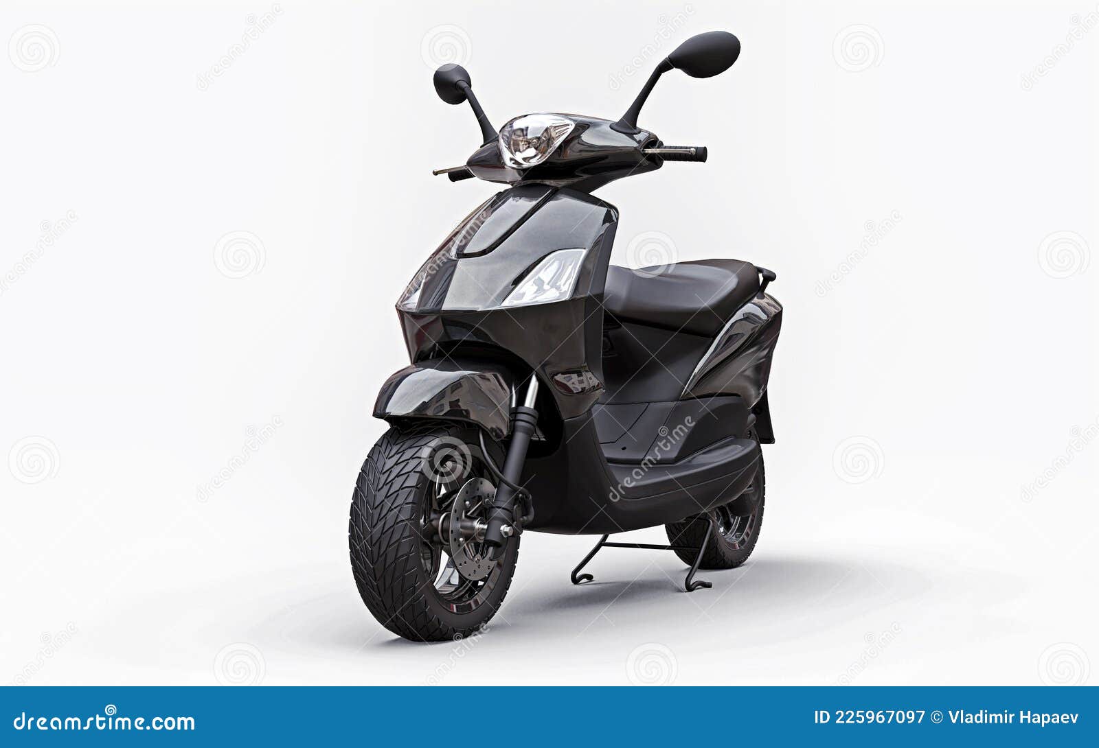 Modern Urban Black Moped on a White Background. 3d Illustration. Stock ...