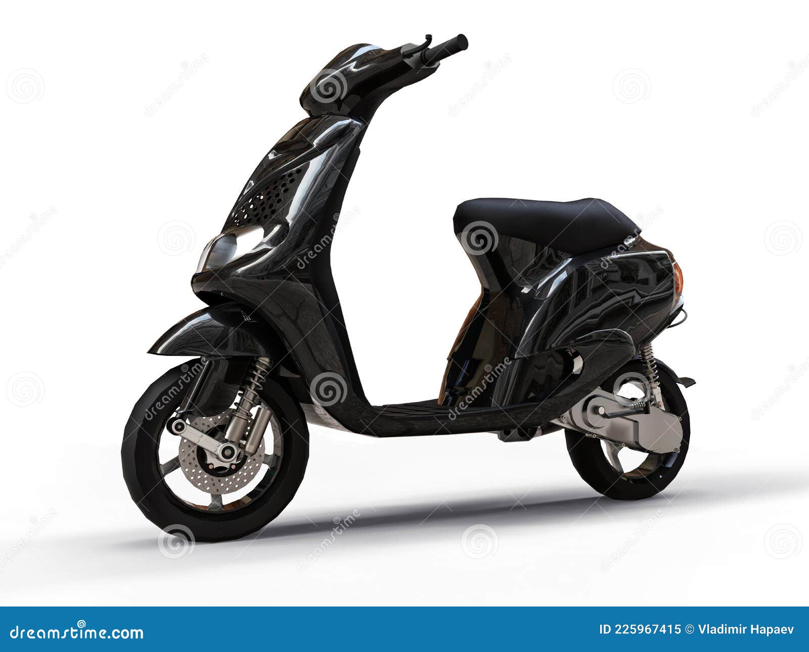 Modern Urban Black Moped on a White Background. 3d Illustration. Stock ...