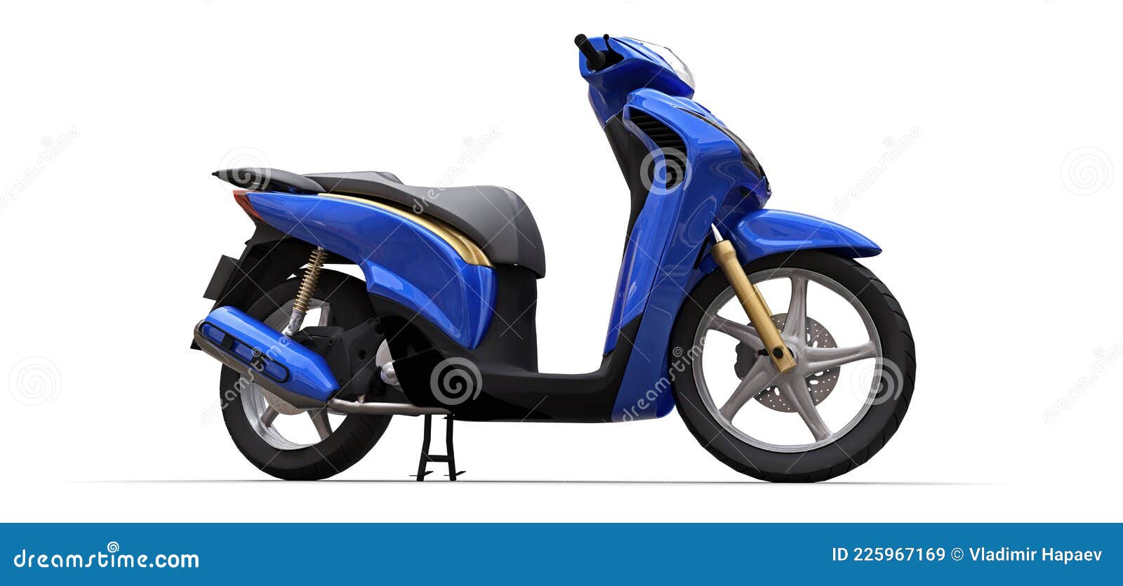 Modern Urban Blue Moped on a White Background. 3d Illustration. Stock ...