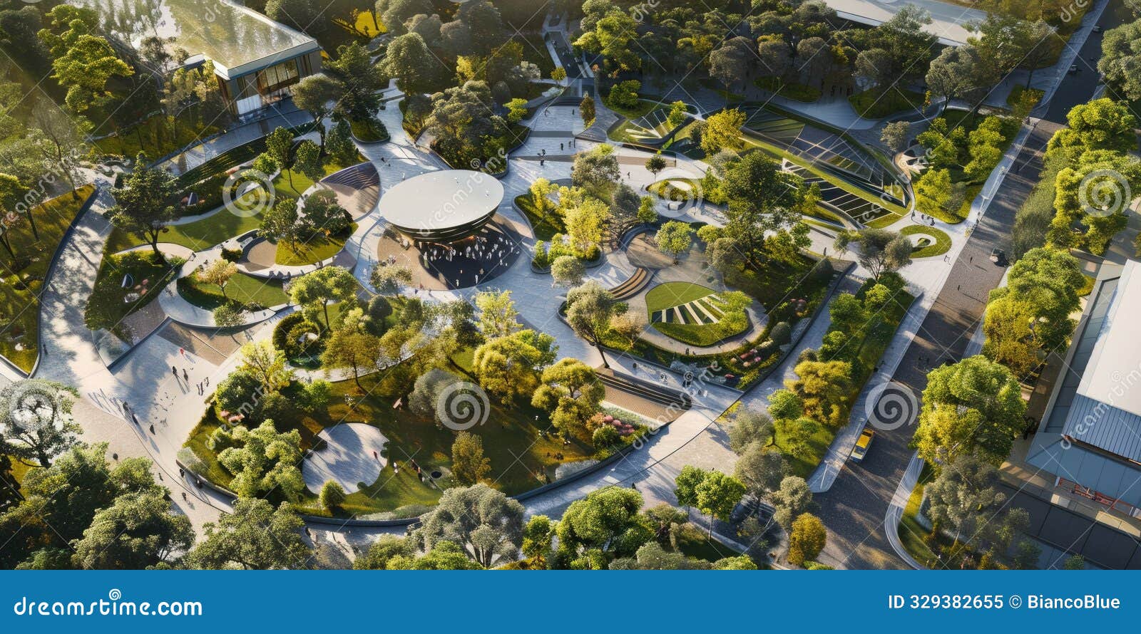 A Modern Urban Courtyard with Greenery and Architectural Design, Seen ...