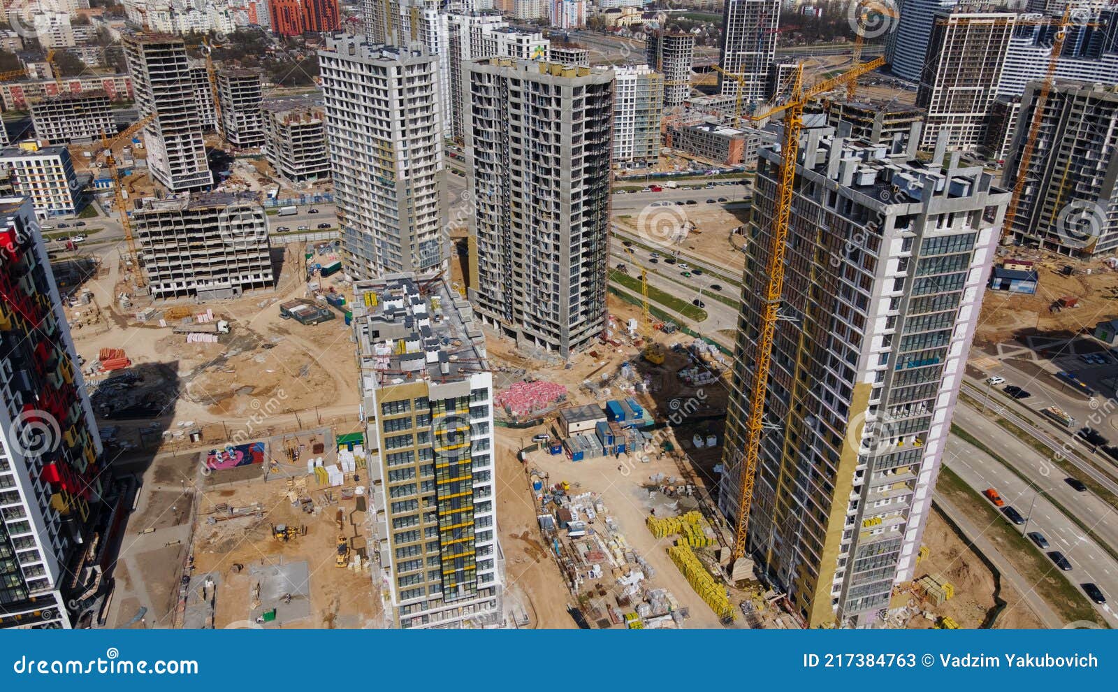 Modern Urban Development. Construction Site with Multi-storey Buildings ...