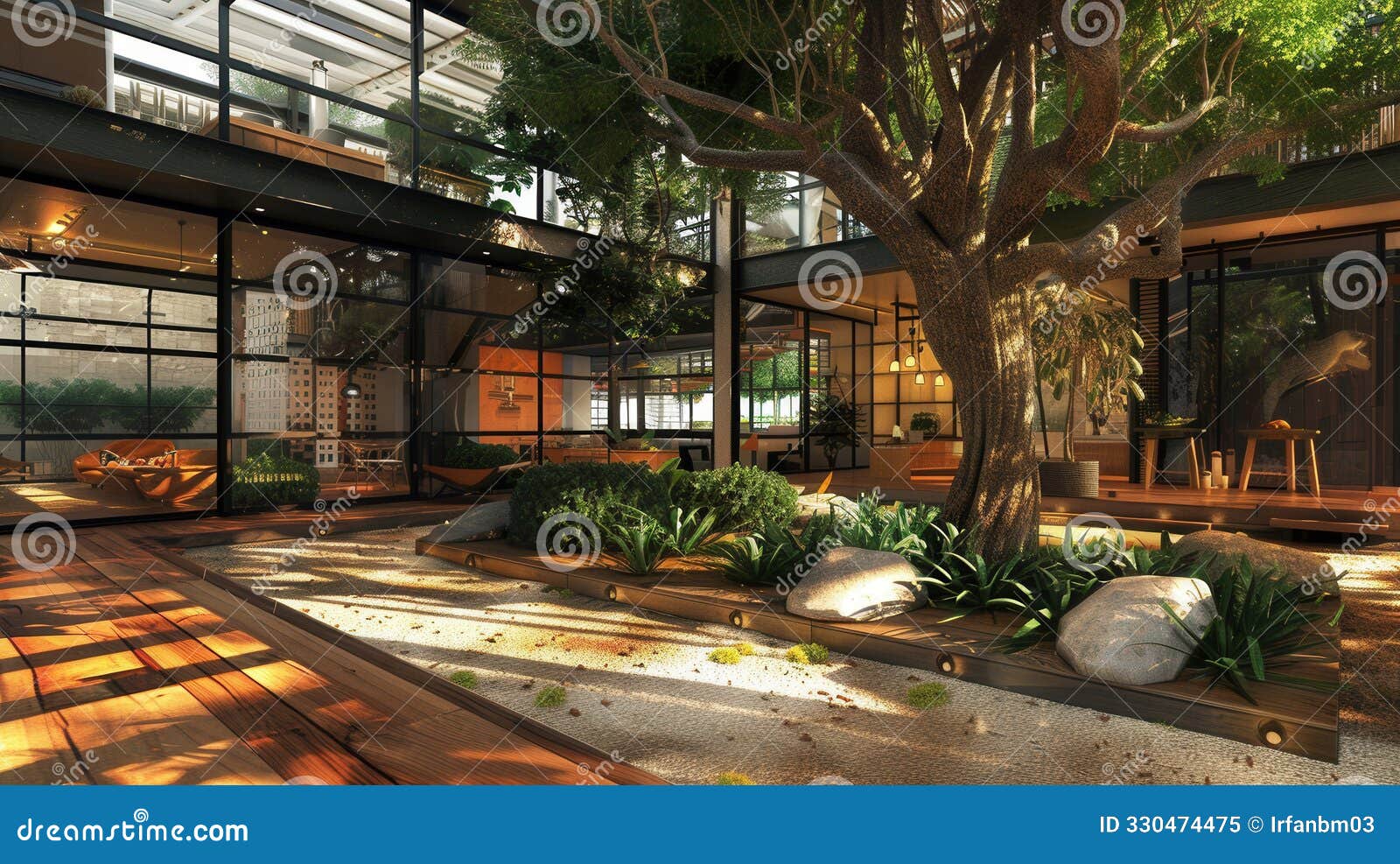 Modern Urban Oasis. Interior Design Drawing Featuring Trees and ...
