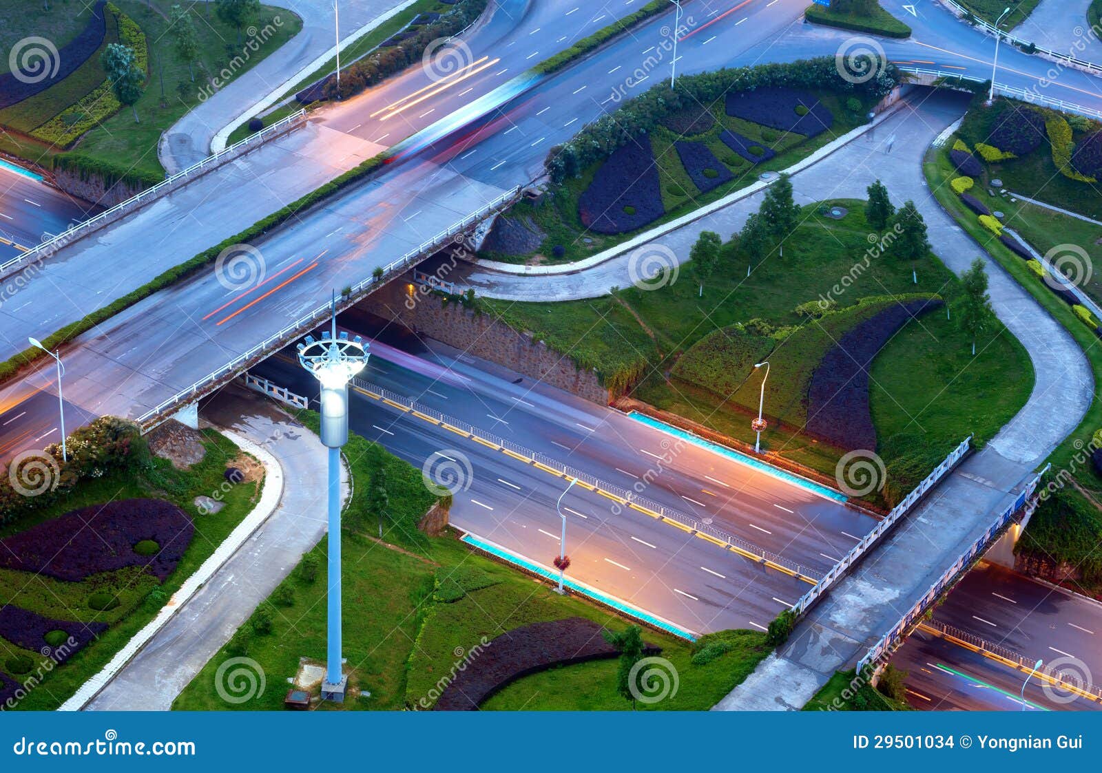 Modern Urban Viaduct at Night Stock Photo - Image of movement, street ...