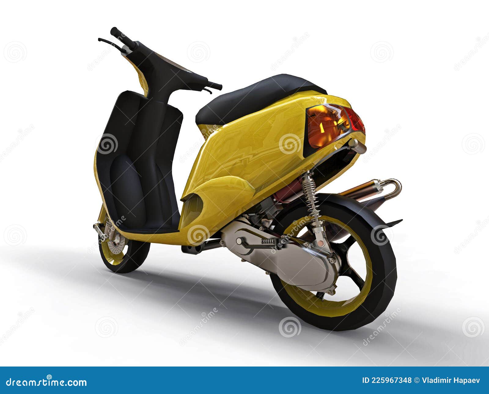 Modern Urban Yellow Moped on a White Background. 3d Illustration. Stock ...