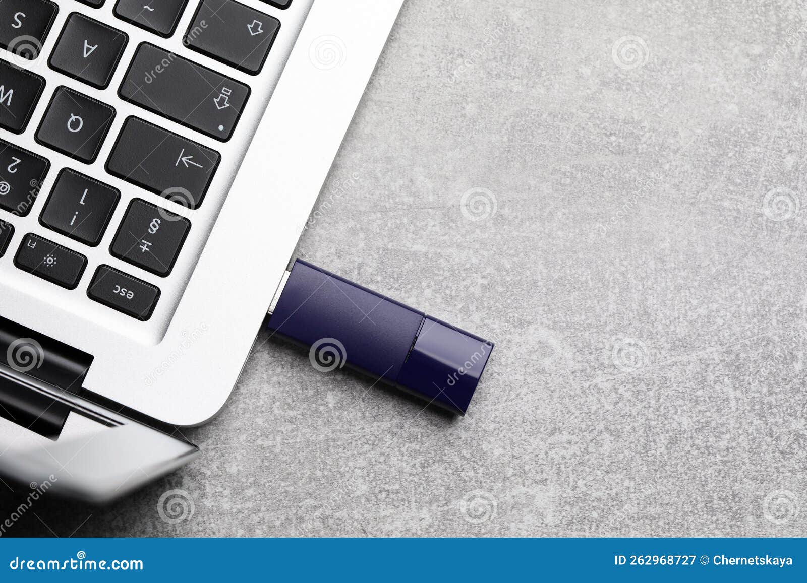 Modern Usb Flash Drive Attached into Laptop on Light Grey Table, Flat ...