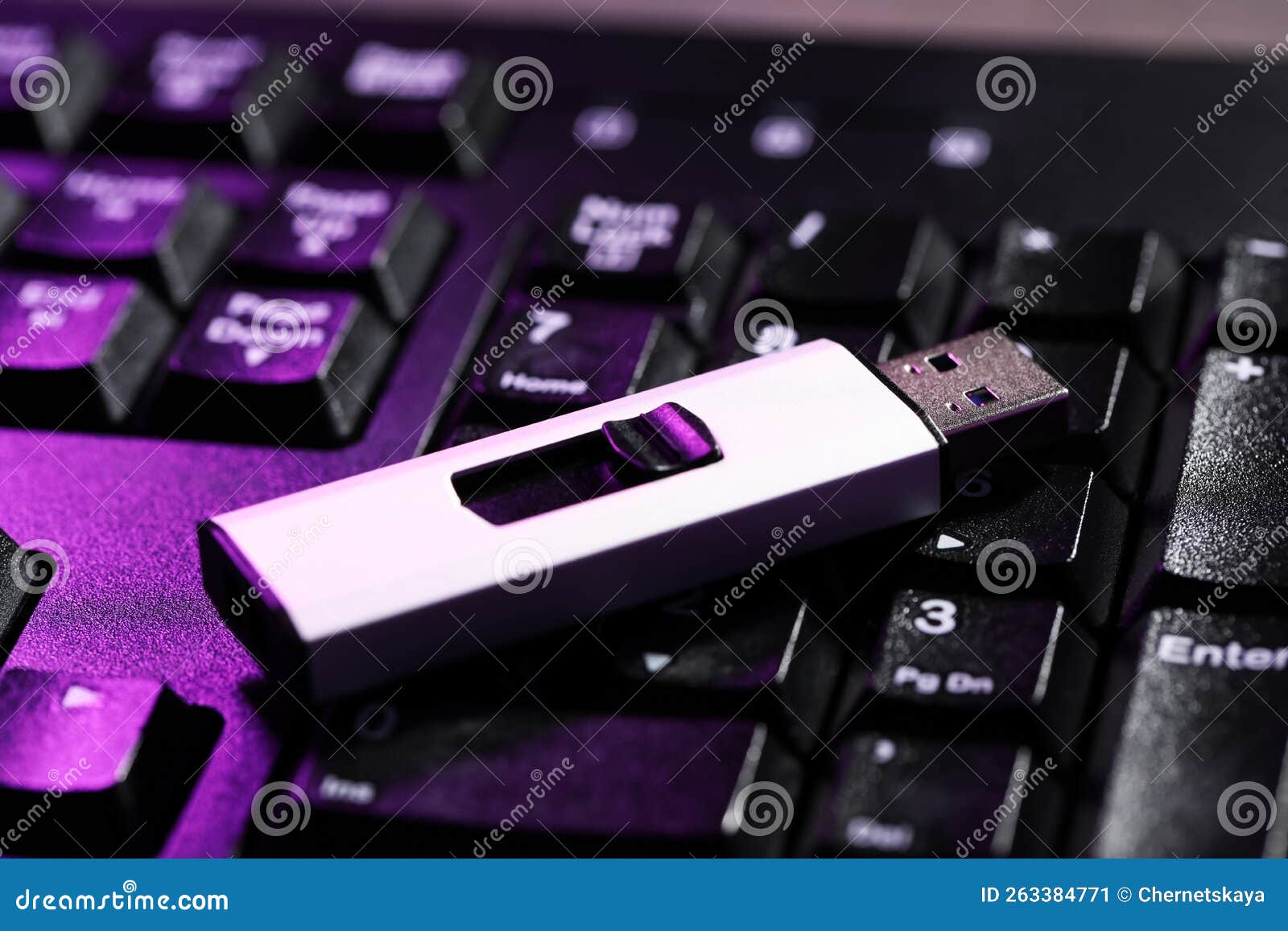 Modern Usb Flash Drive on Laptop Keyboard, Closeup Stock Image - Image ...