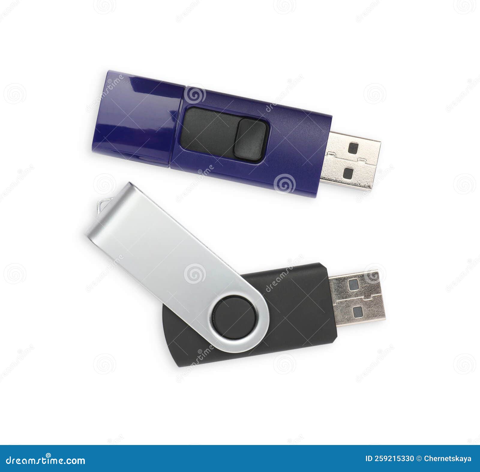Modern Usb Flash Drives on White Background, Top View Stock Photo ...