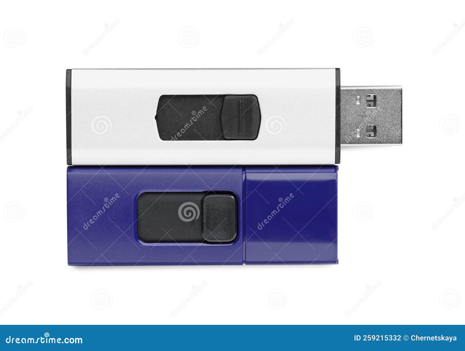 Modern Usb Flash Drives on White Background, Top View Stock Photo ...