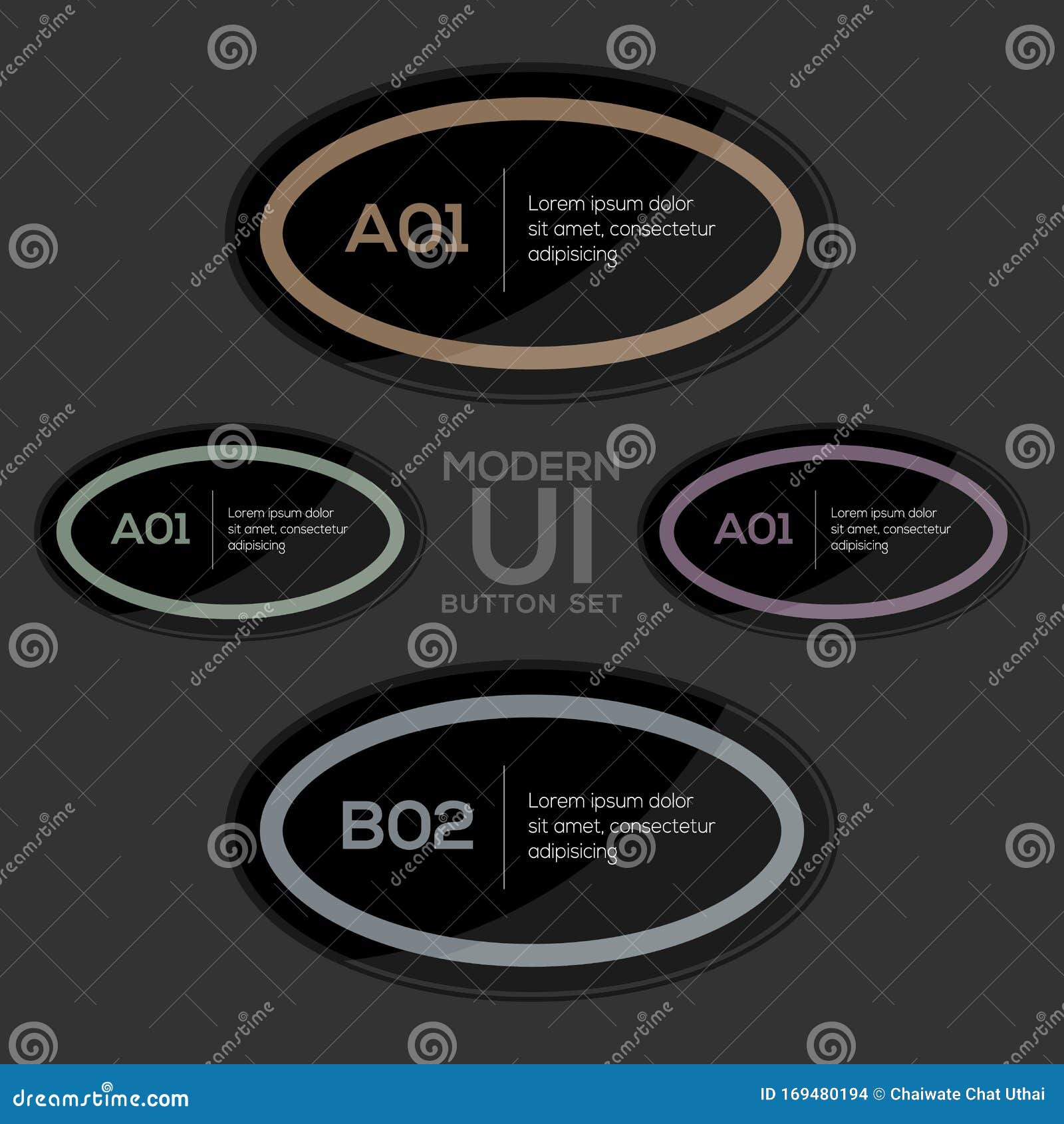 Modern User Interface Ellipse Button Set in Dark Style Stock Vector ...