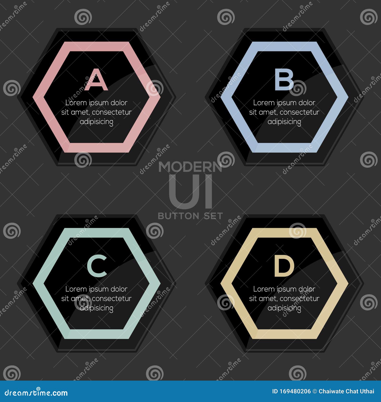 Modern User Interface Hexagon Button Set in Dark Style Stock Vector ...