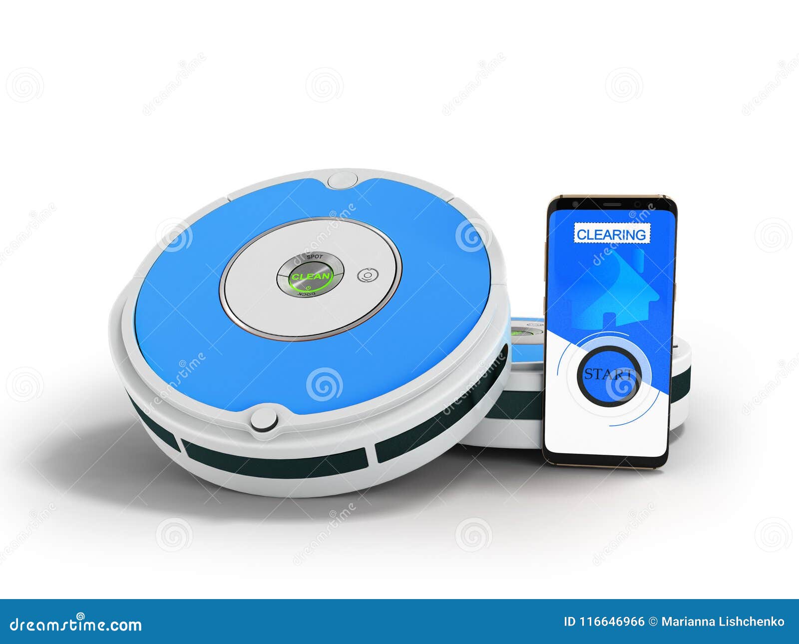 Modern Vacuum Cleaner Robot Gray with Blue Inserts with Control Stock ...