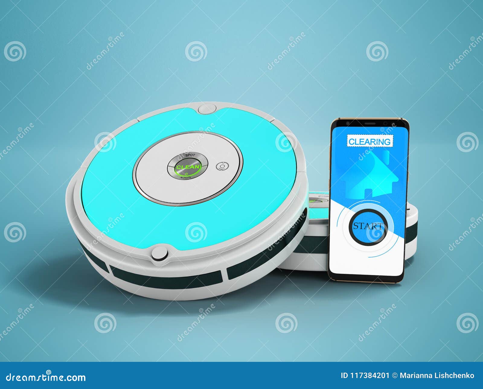Modern Vacuum Cleaner Robot Gray with Light Blue Inserts with Co Stock ...