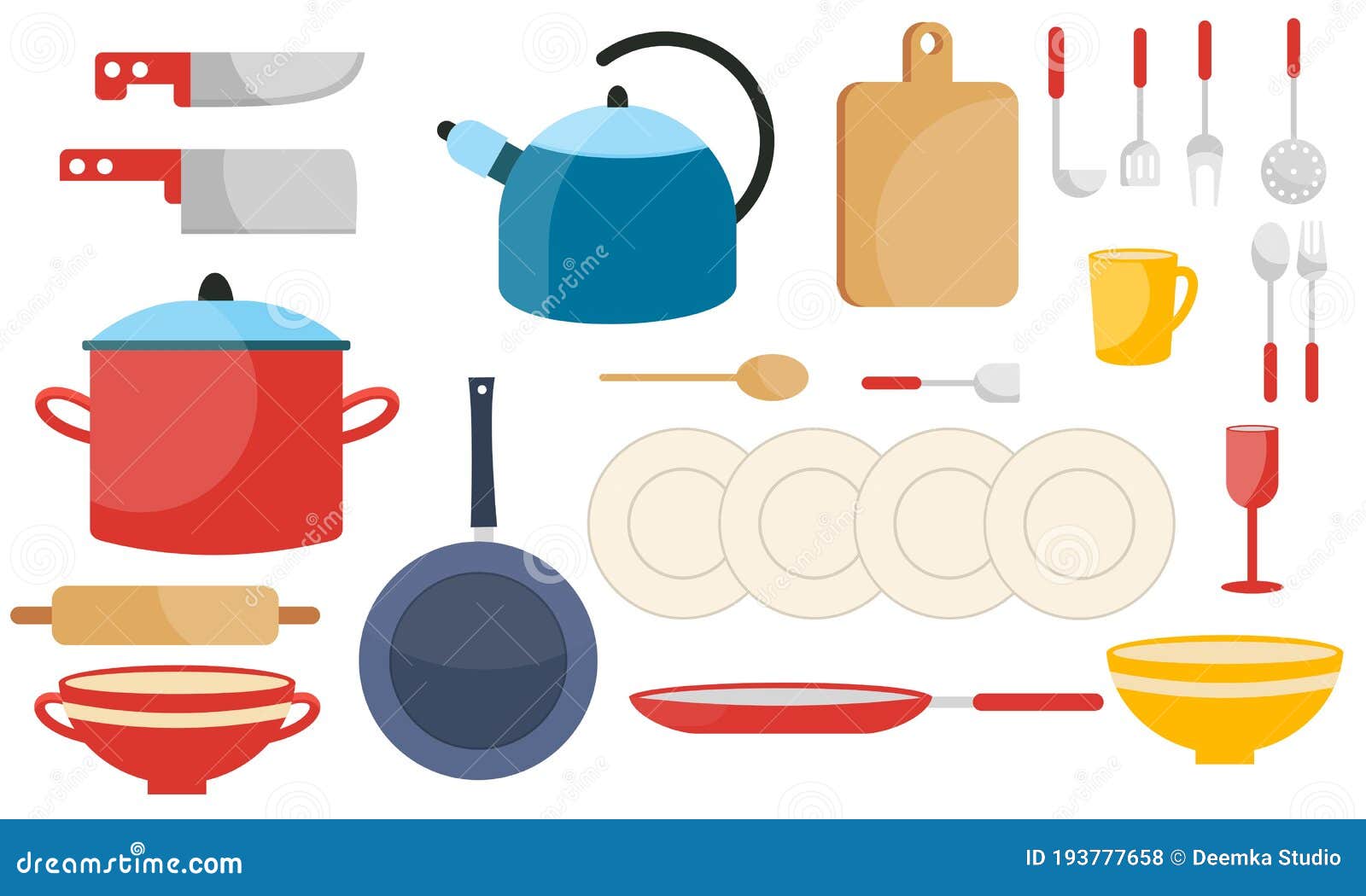 Modern Various Kitchen Tools Flat Icon Set Logo Stock Vector ...