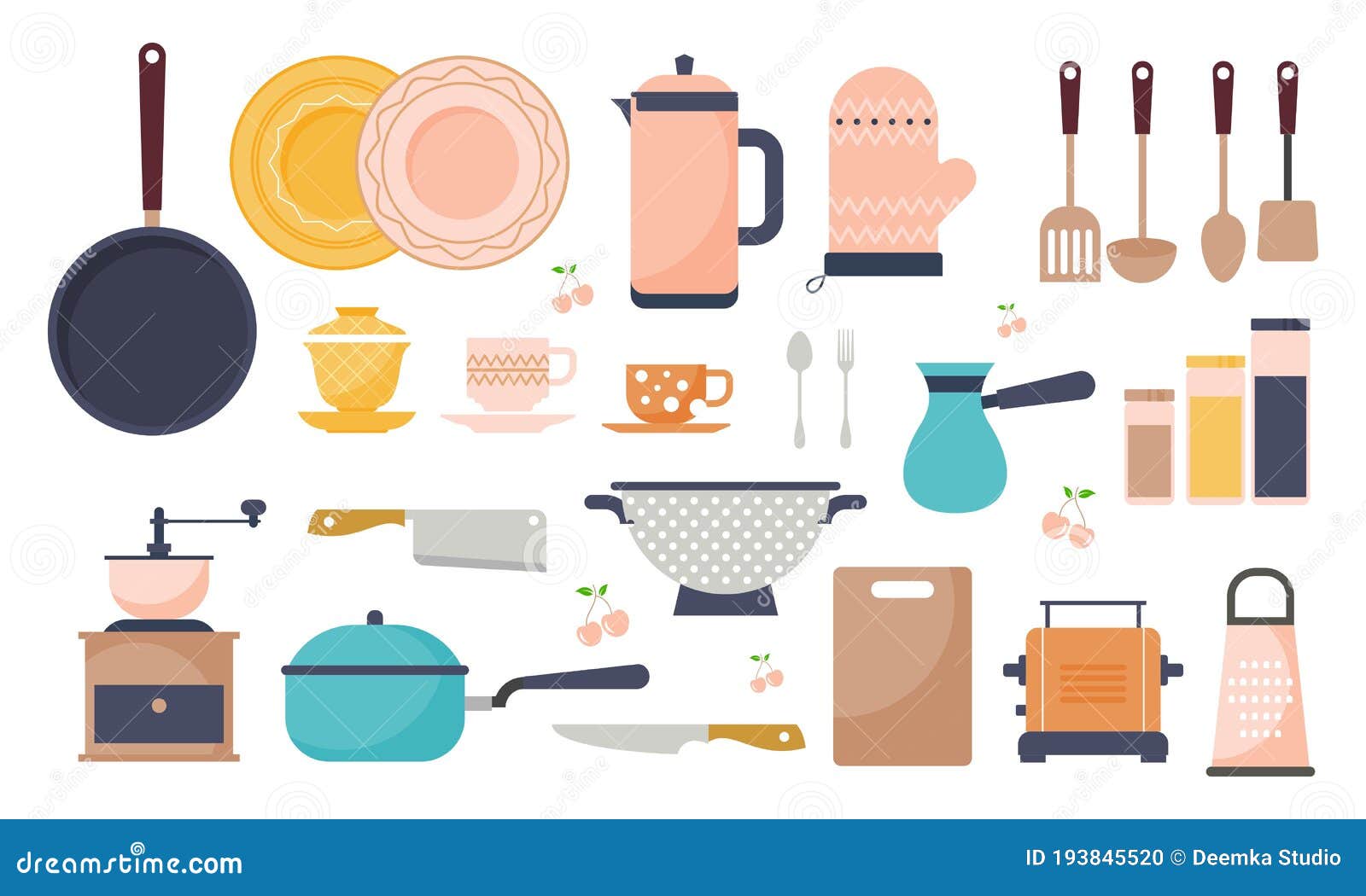 Modern Various Kitchen Tools Flat Icon Set Logo Stock Illustration ...