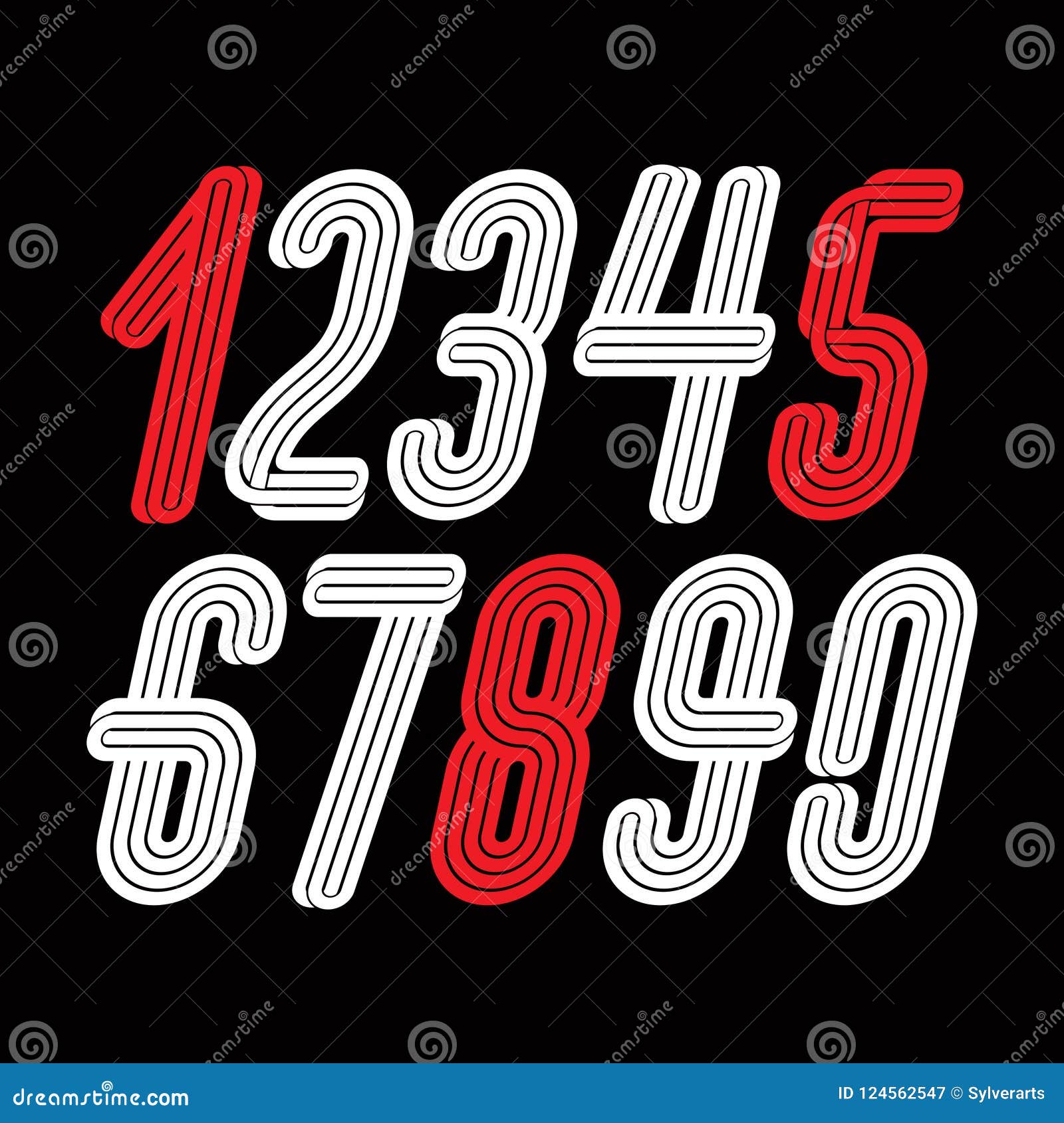 Modern Vector Digits, Funky Tall Decorative Numerals Collection Stock ...