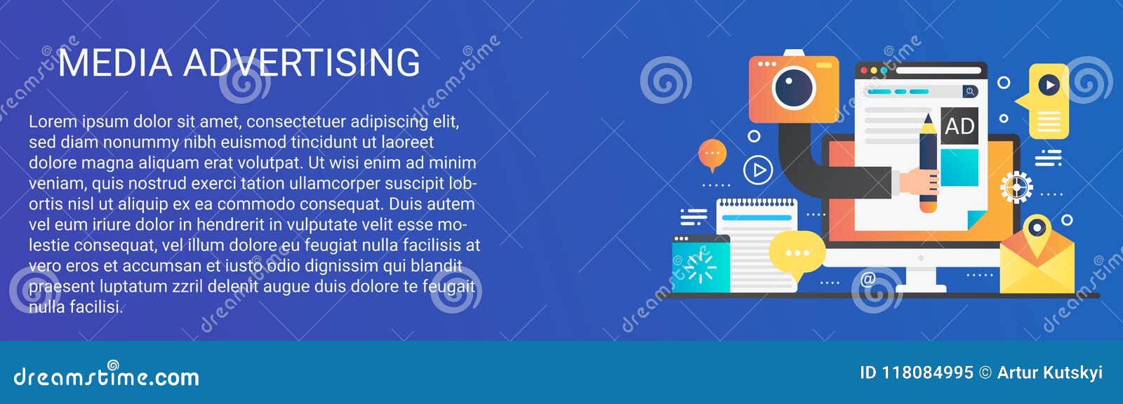 Modern Vector Flat Gradient Media Advertising Concept Template Banner ...