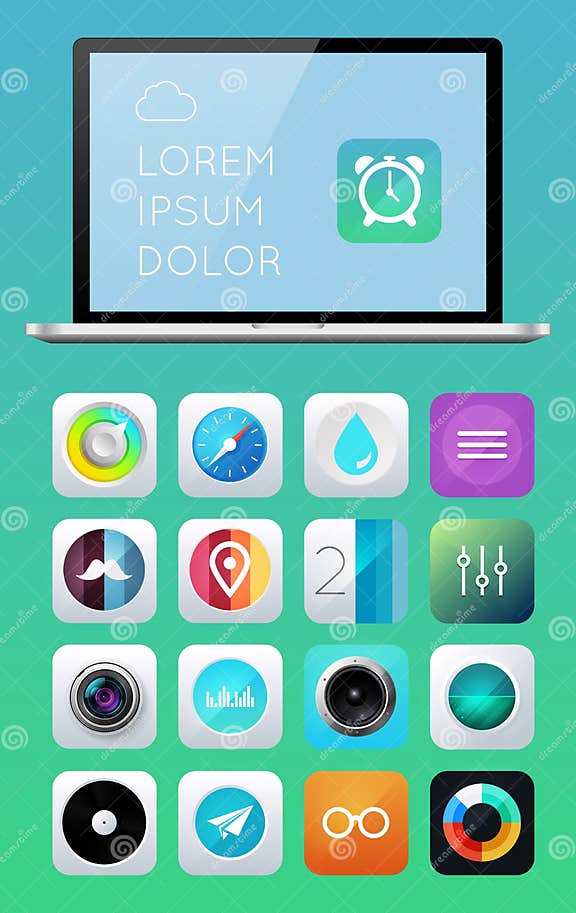 Modern Vector Icons Set in Flat Style Stock Vector - Illustration of ...