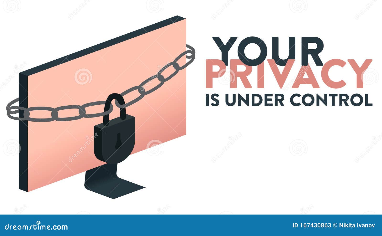 Modern Vector Illustration of a Computer Screen with a Big Chain with a ...