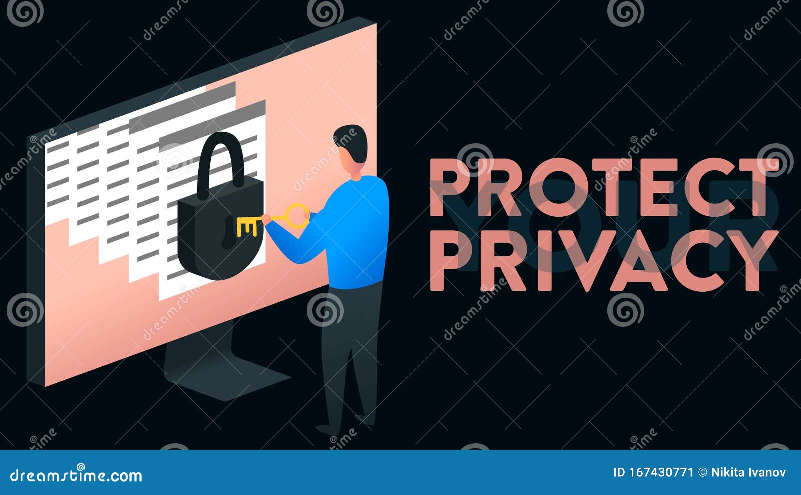Modern Vector Illustration of a Computer Screen with a Big Closed Lock ...