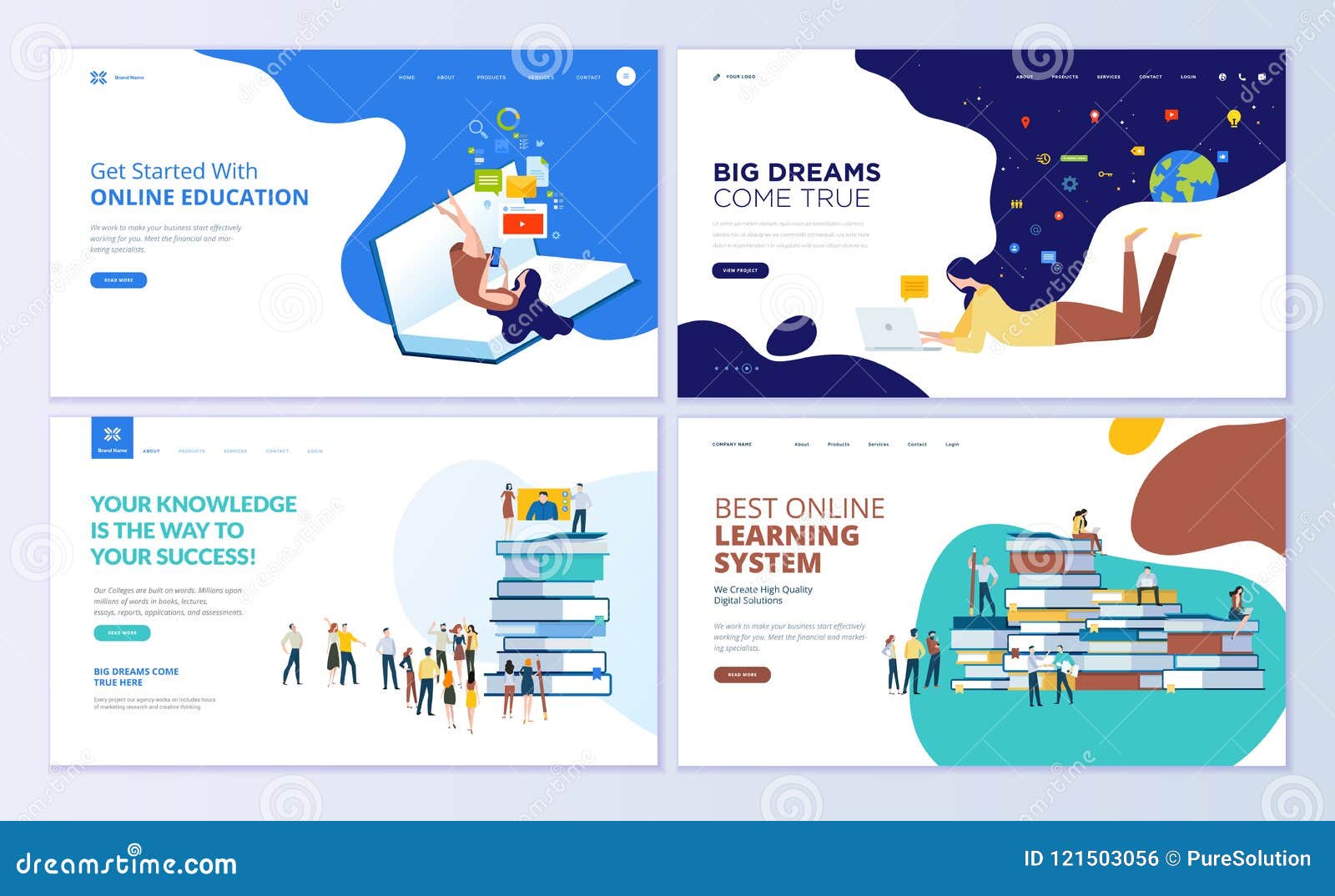 Set of Web Page Design Templates for Online Education, Training and ...