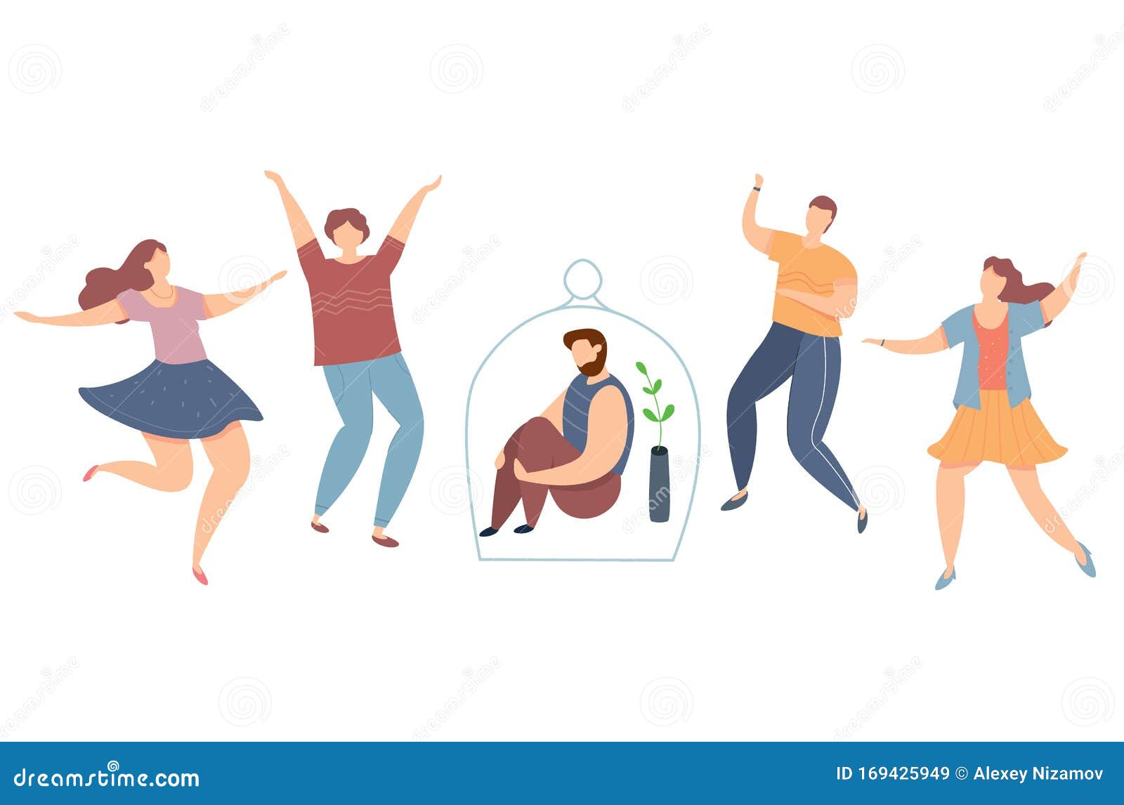 Modern Vector Illustration of Introvert and Extravert on Party. Lonely ... Modern Vector Illustration of Introvert and Extravert on Party. Lonely ...