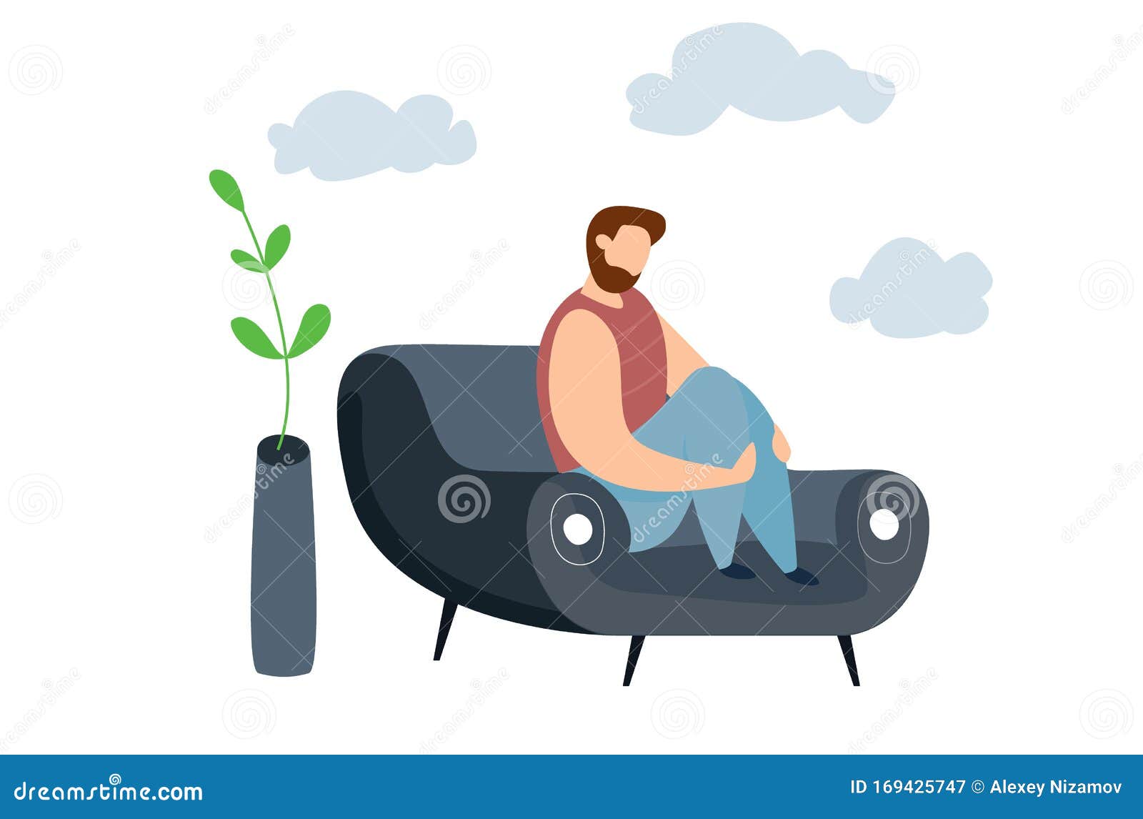 Modern Vector Illustration of Miserable, Sad, Unhappy Man Sitting on ...