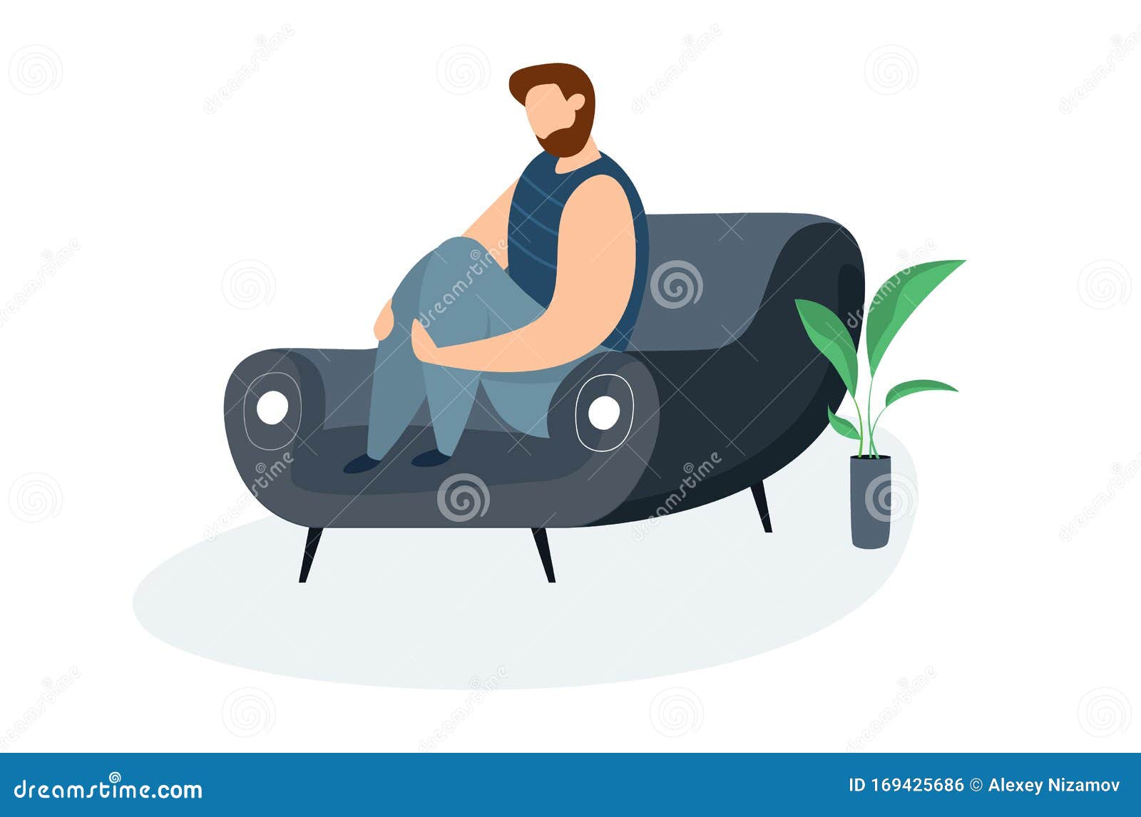 Modern Vector Illustration of Miserable, Sad, Unhappy Man Sitting on ...