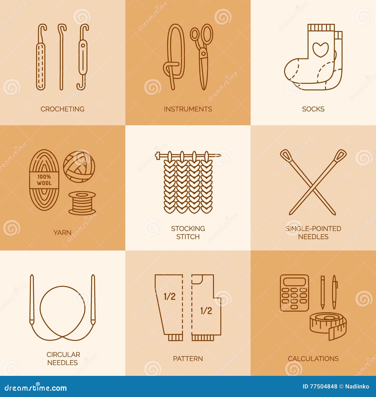 Modern Vector Line Icons Set of Knitting and Crochet. Stock Vector ...
