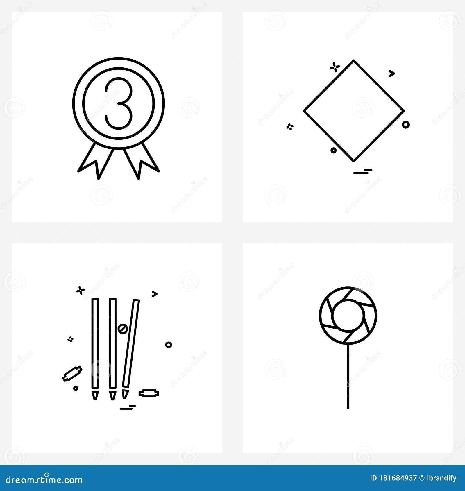 Modern Vector Line Illustration of 4 Simple Line Icons of Achievement, Cricket, Third, Point ...