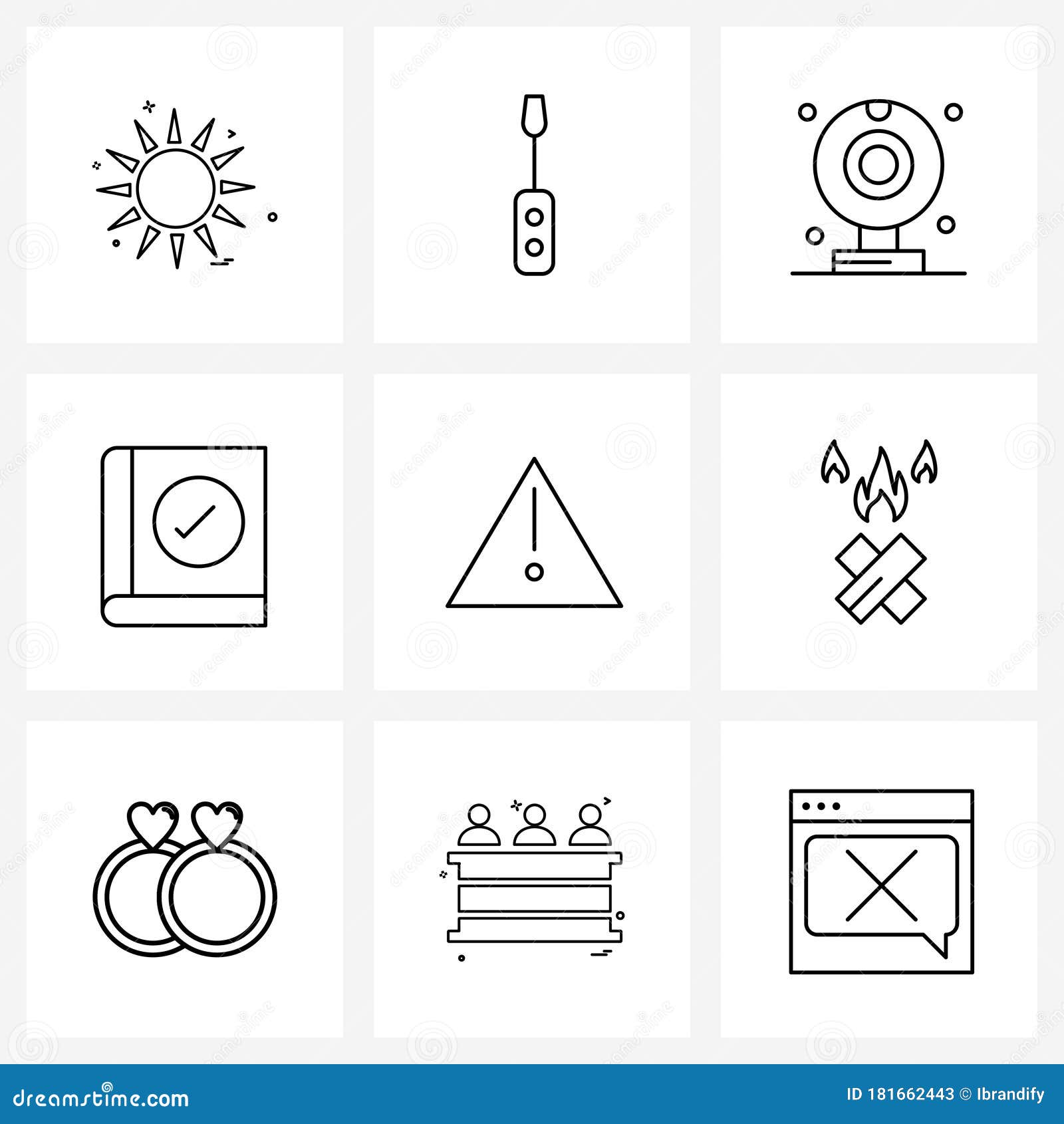 Modern Vector Line Illustration of 9 Simple Line Icons of Map, Alert ...