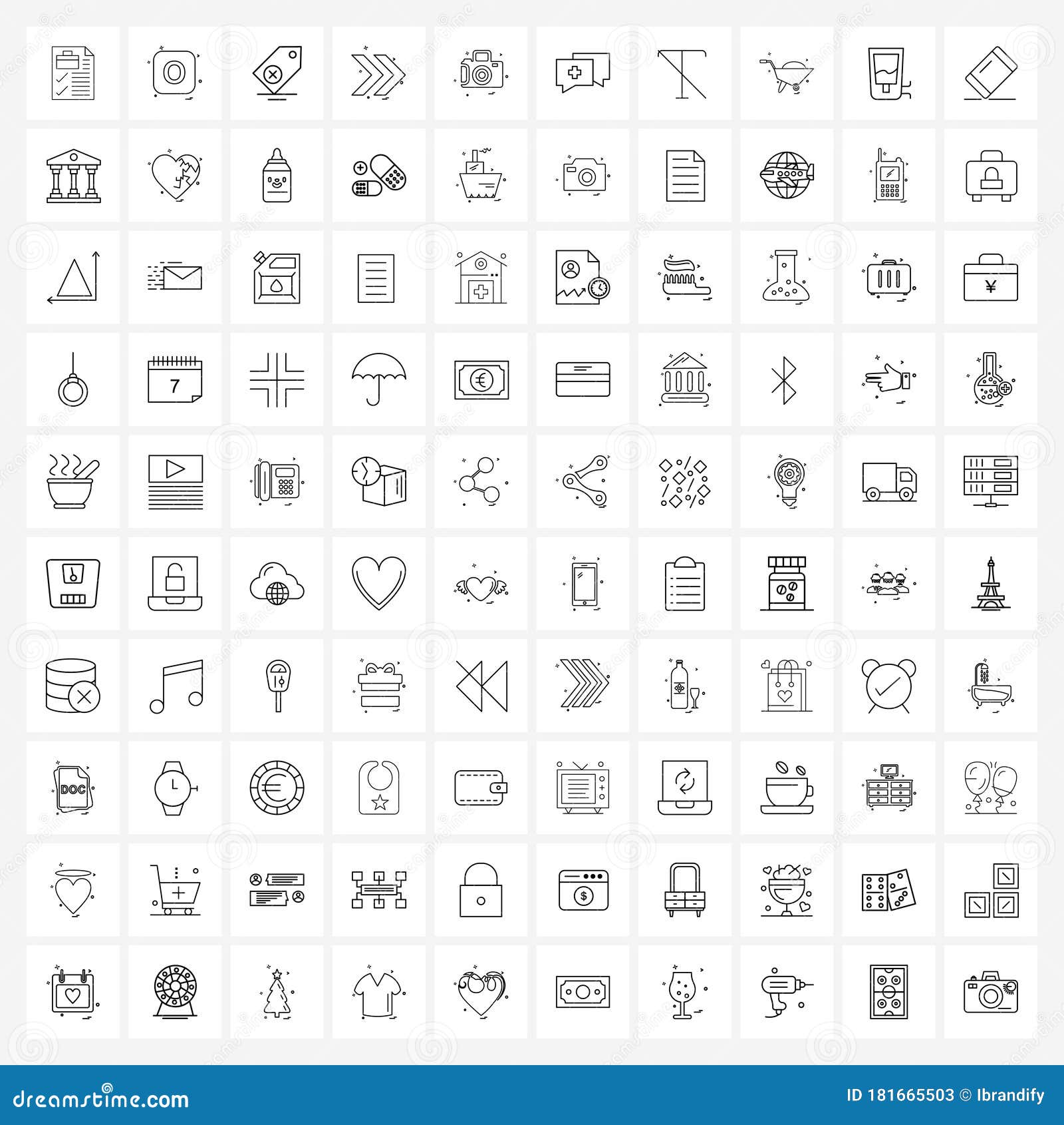 Modern Vector Line Illustration of 100 Simple Line Icons of Previous ...