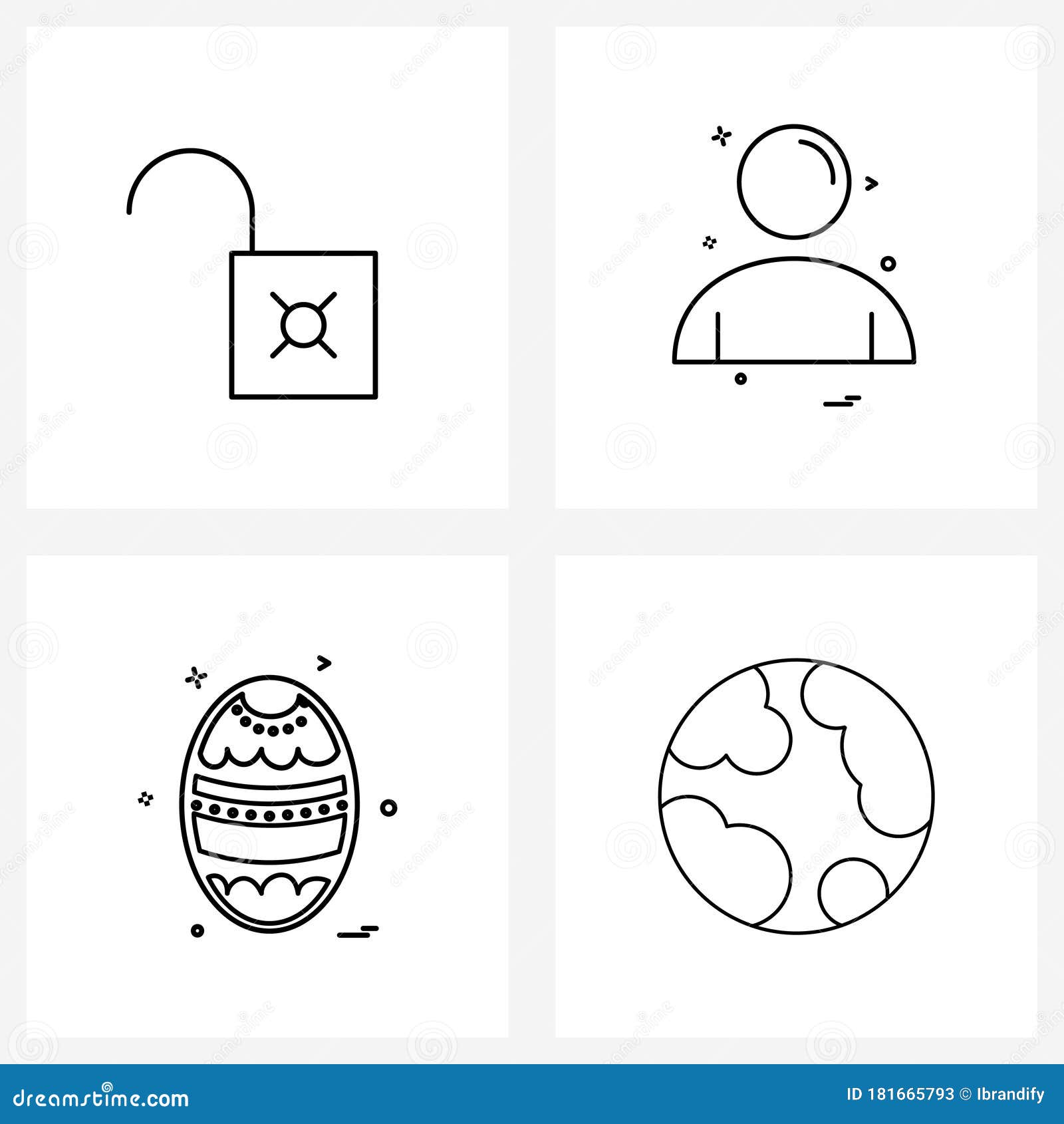 Set of 4 Modern Line Icons of Unlock, Religious, Man, Profile, Monks ...