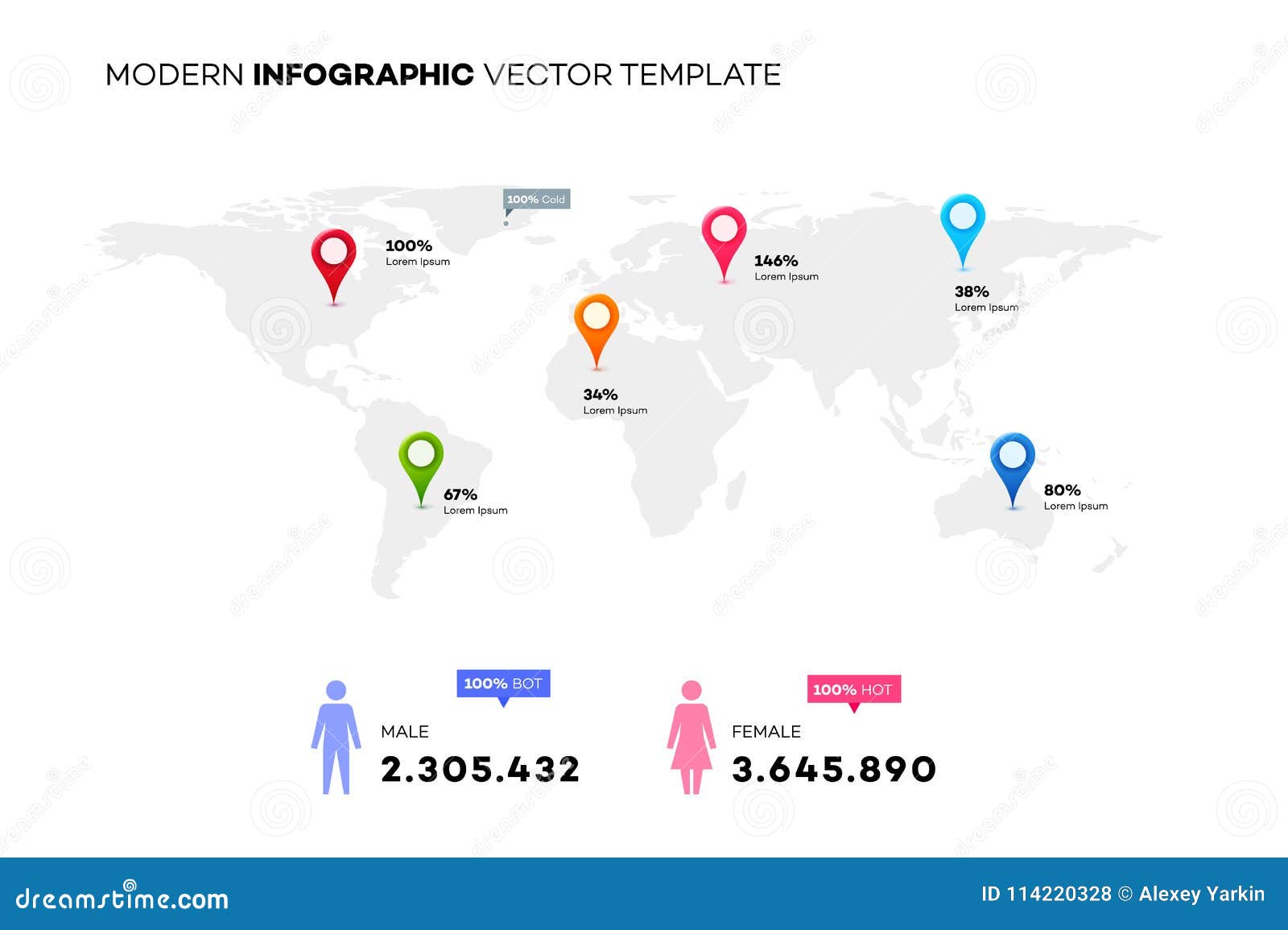 Modern Vector Template with Worldmap and Map Pointers for Global ...