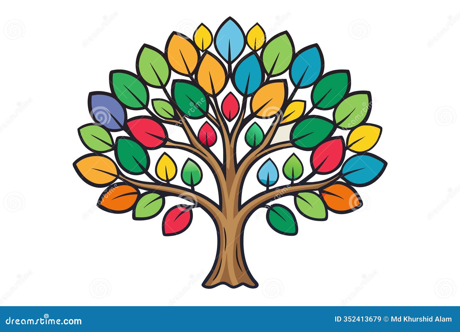 Modern Vector Tree Illustration with Colorful Leaves, Expressing Unity ...