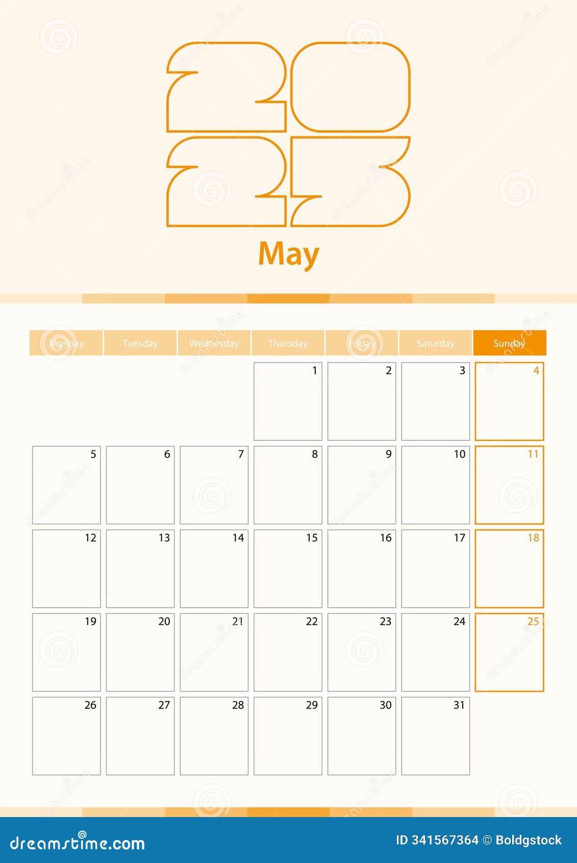 Modern Vector Vertical Calendar Sheet for May 2025, Planner in English ...