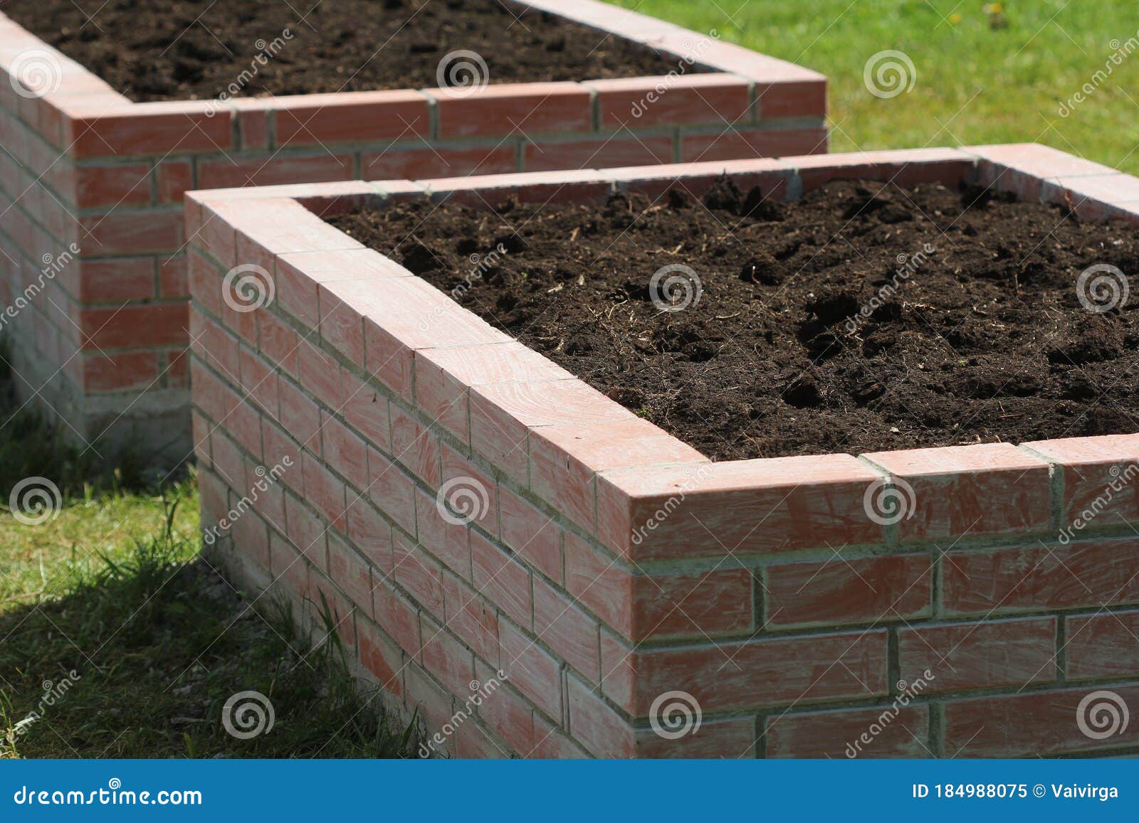 A Modern Vegetable Garden with Raised Bricks Beds . Ready for Planting ...