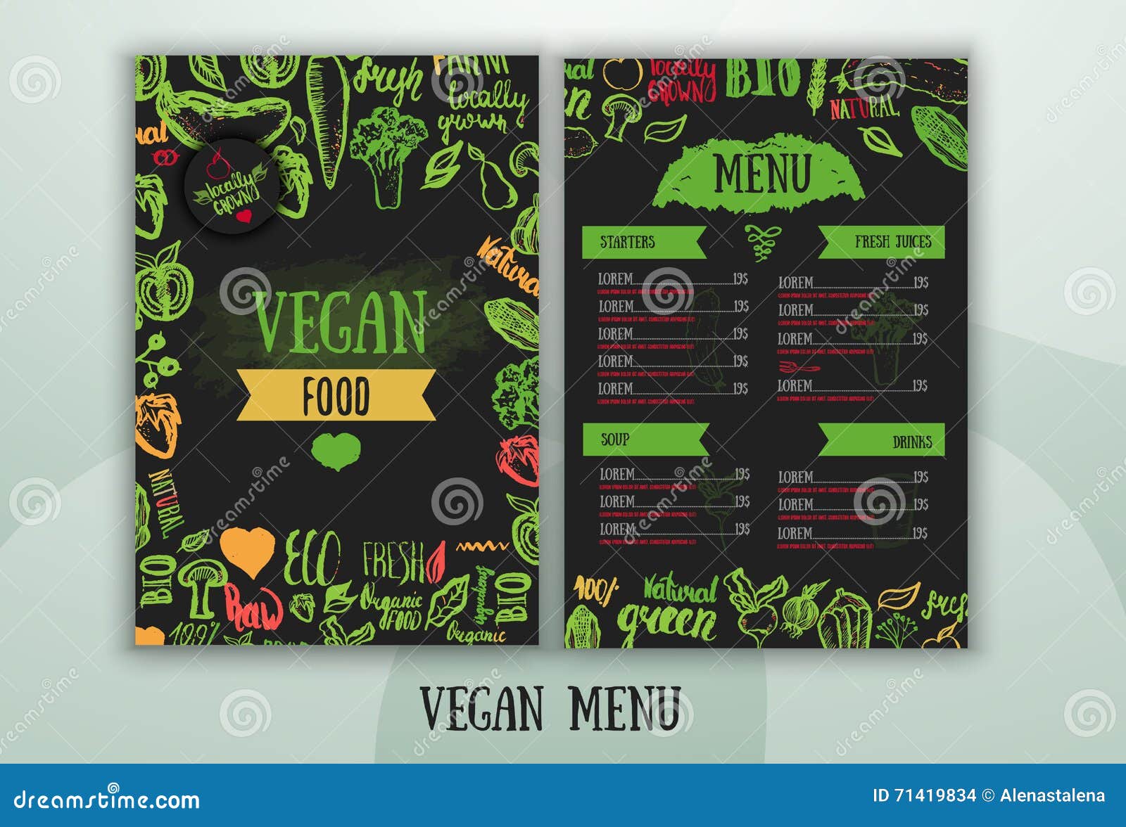 Modern Vegetarian Food Menu Design. Stock Vector - Illustration of hand ...